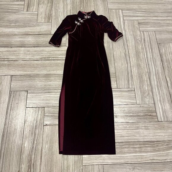 Dresses | Traditional Chinese Asian Qipao Dress Gown In Maroon Burgundy ...